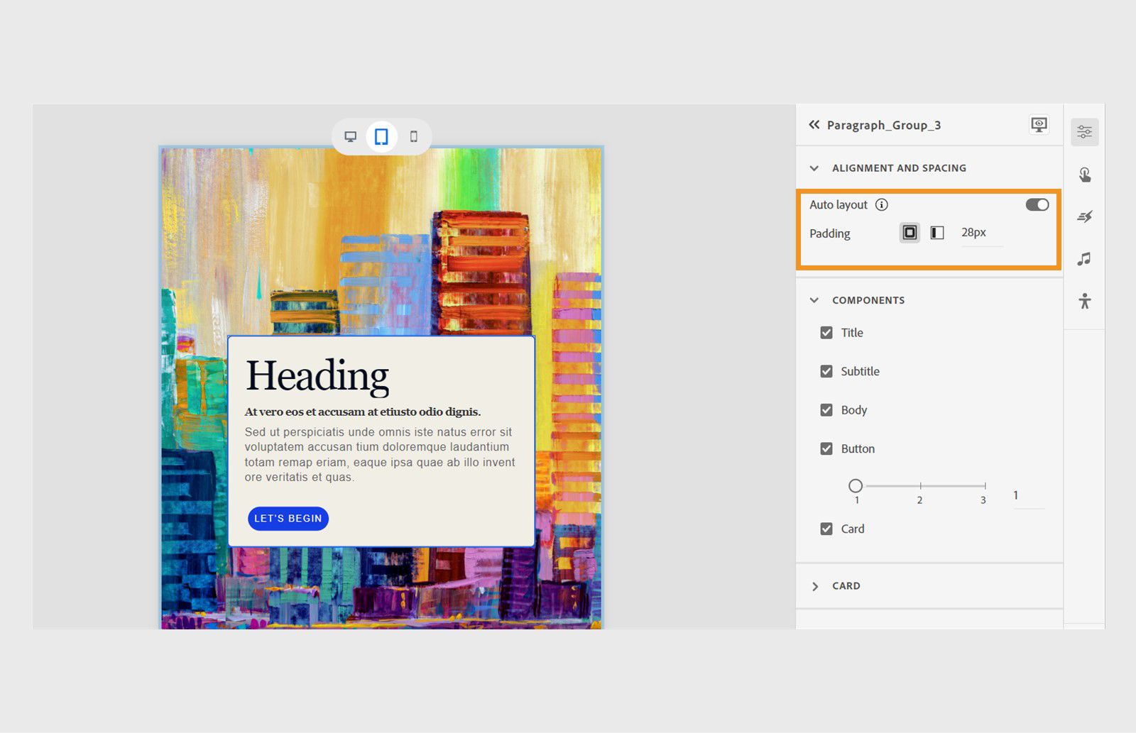 Add padding to content blocks and components in Adobe Captivate